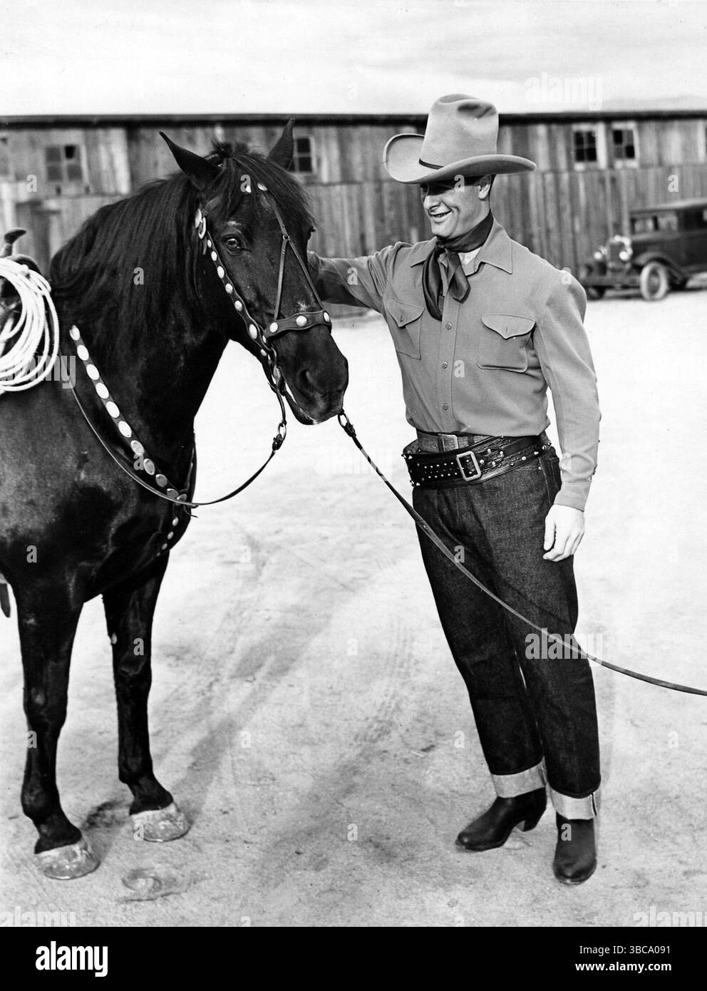 New York Yankee Lou Gehrig in cowboy outfit, on the set of the western ...