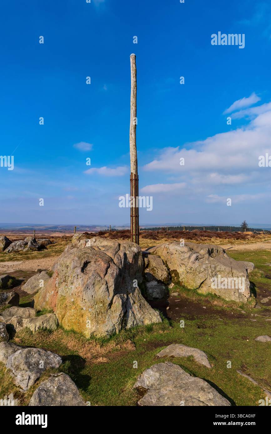 Stanage Pole, ancient route marker, Peak District, UK Stock Photo - Alamy
