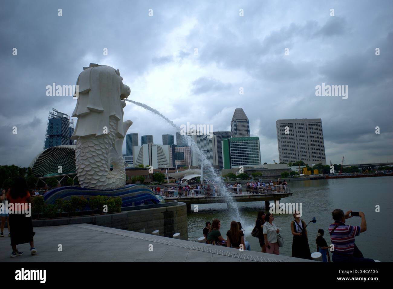 Singapore - 29 November 2024: Merlion Park, a famous Singapore landmark ...