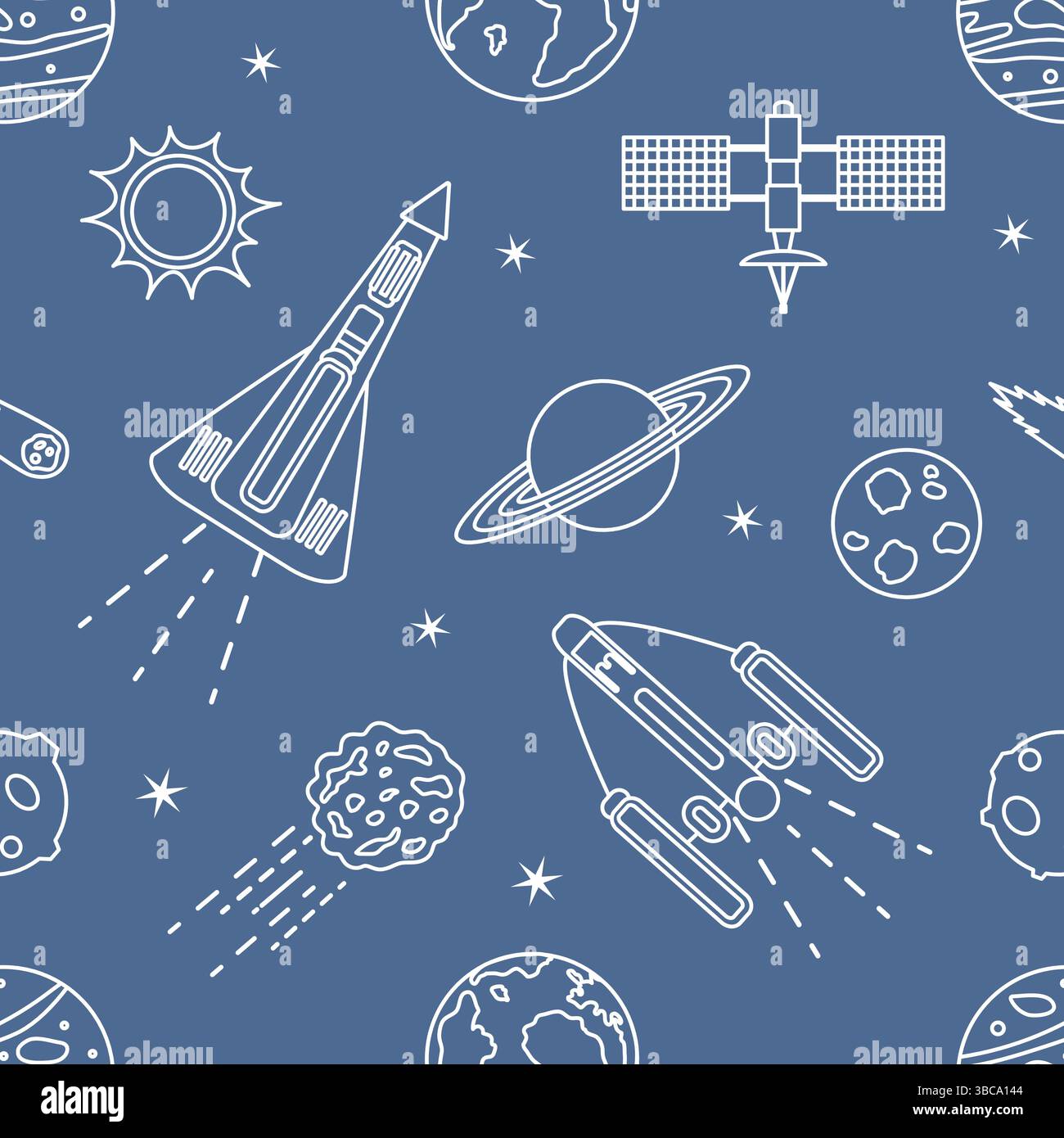 Space exploration seamless pattern. Vector Illustration Orbital station ...