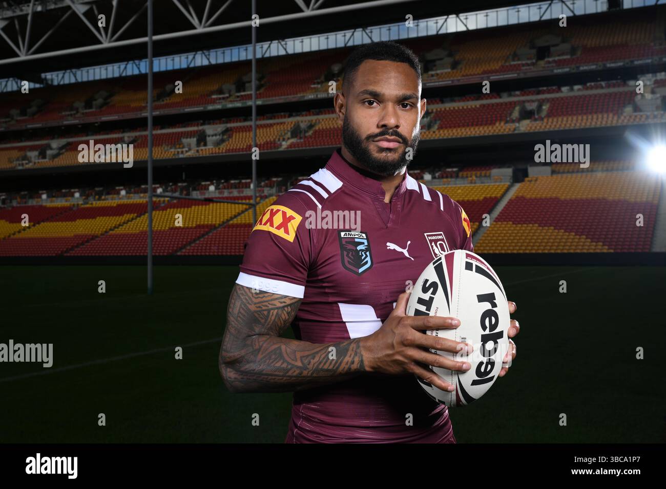 Hamiso Tabuai-Fidow of the Queensland Maroons is seen posing for a ...