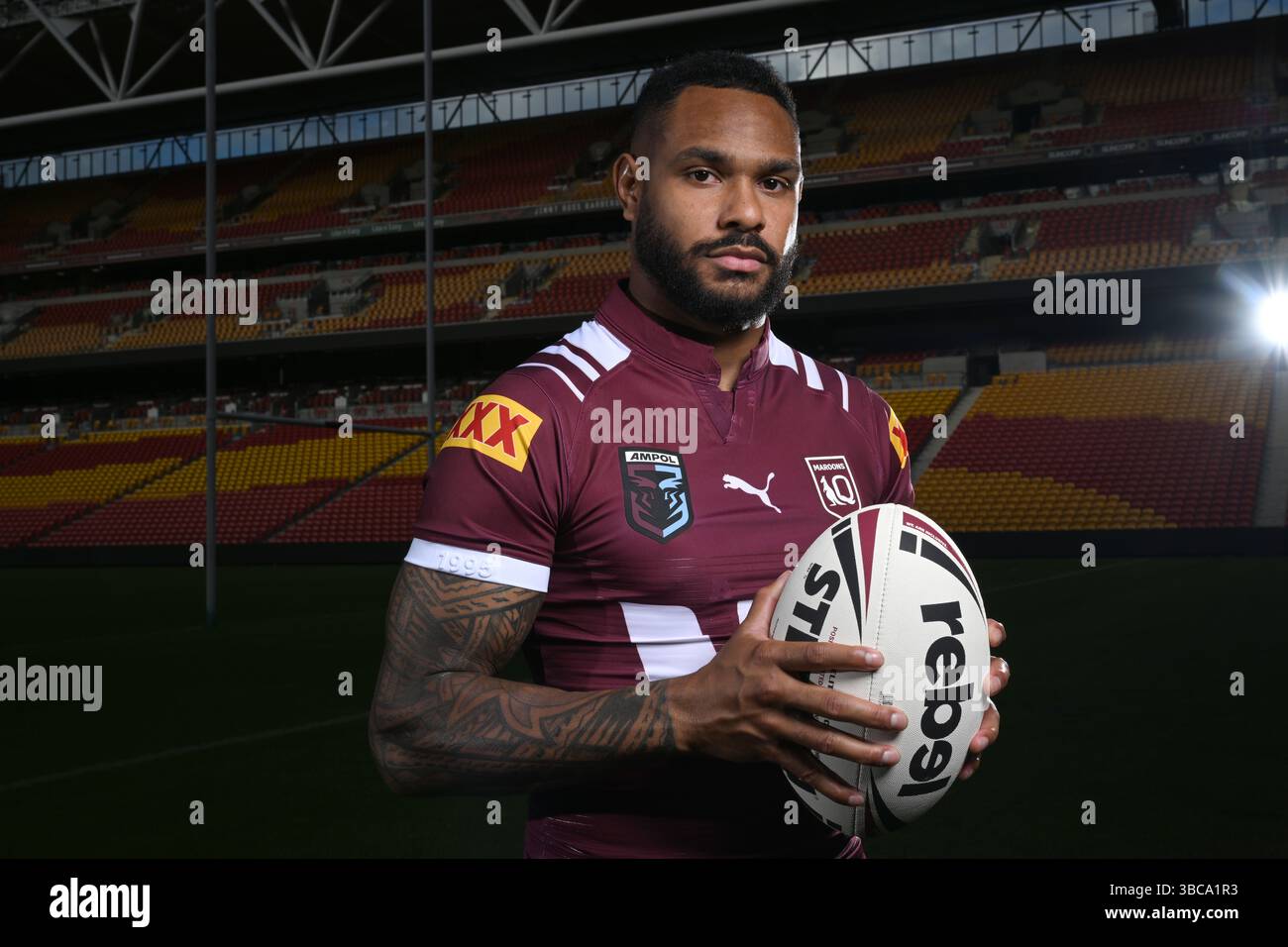 Hamiso Tabuai-Fidow of the Queensland Maroons is seen posing for a ...