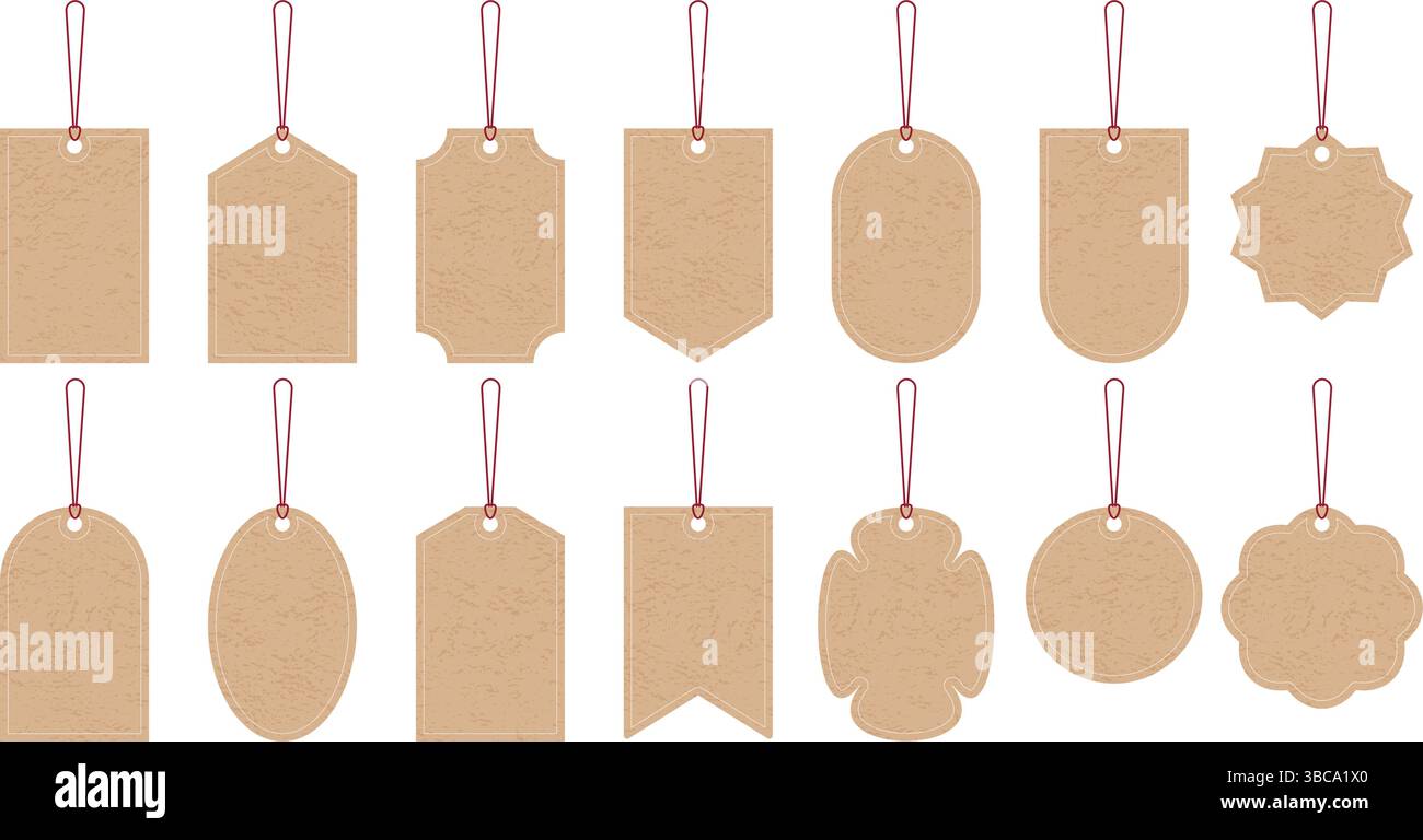 Set cardboard tag labels on rope for hanging. Blank craft tags for ...