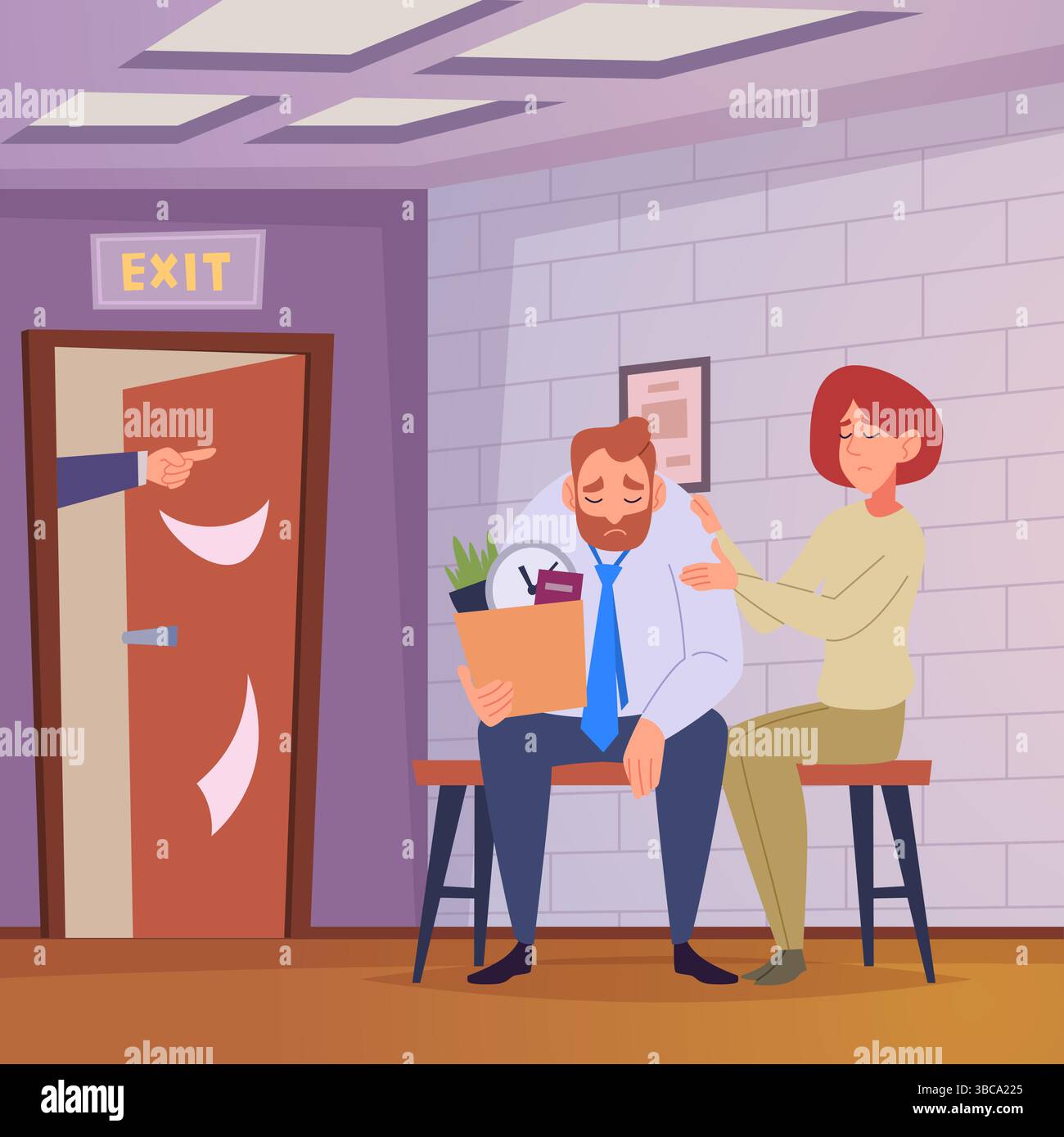 Dismissal. Employees comforts fired colleague. crying manager on ...