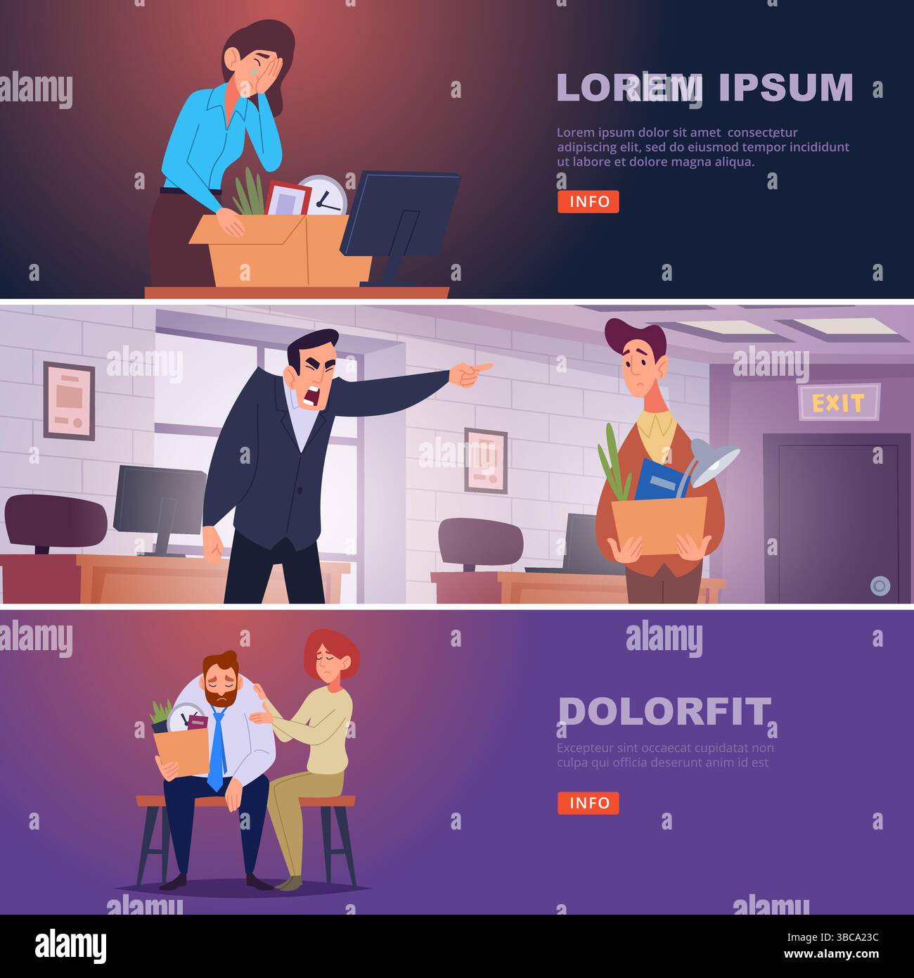 Dismissal. angry boss crying on managers. tired unhappy workers Stock ...