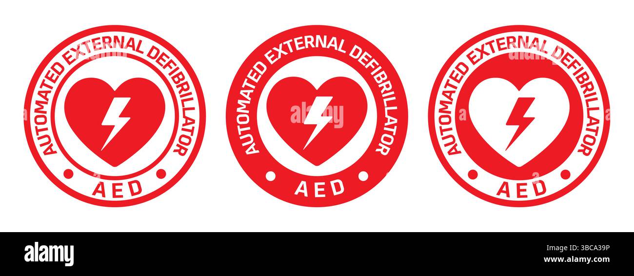 AED emergency defibrillator circle round icon sign symbol. First aid ...