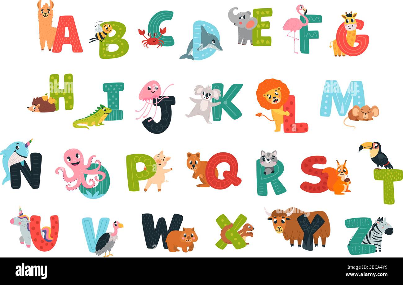 Letters and animals. Zoo alphabet for children, hand drawn style ...