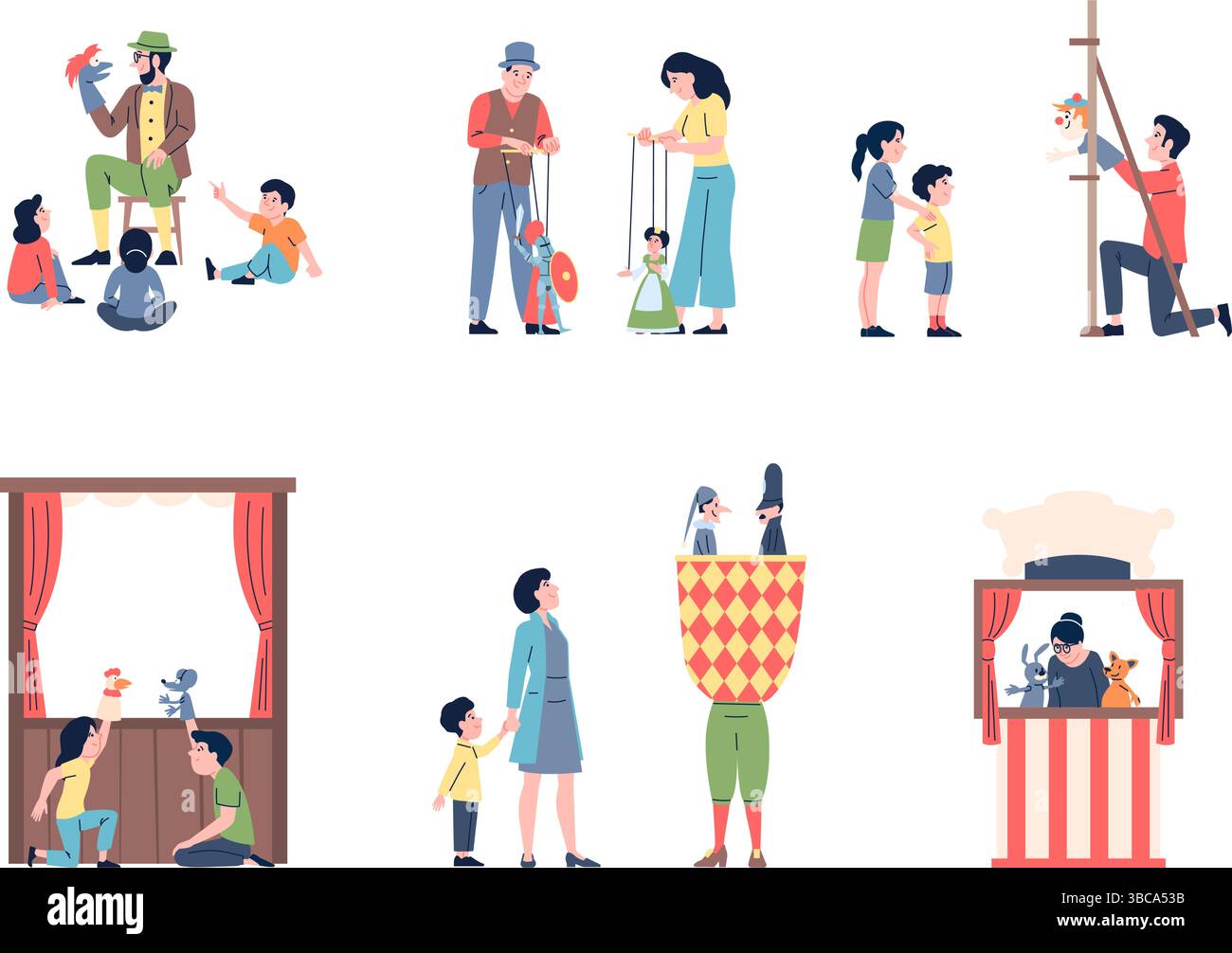 Puppet show scenes. Puppets theater with artists, entertainment for ...
