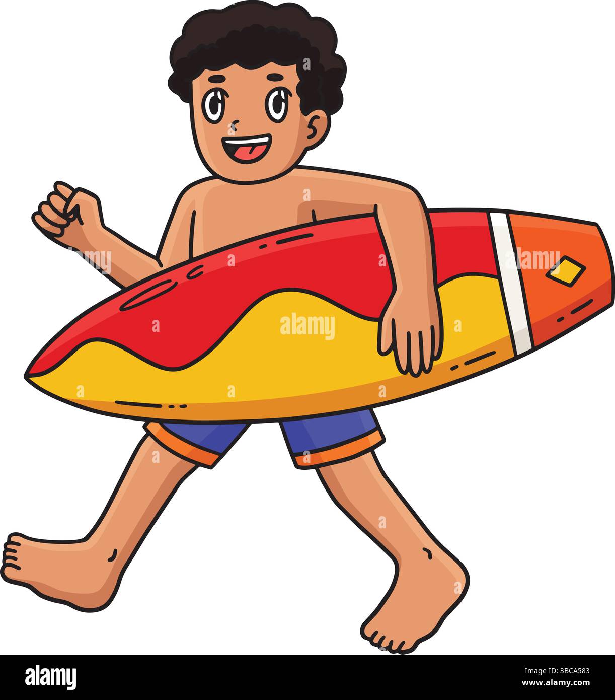 Surfing Boy Carrying a Surfboard Cartoon Clipart Stock Vector Image ...