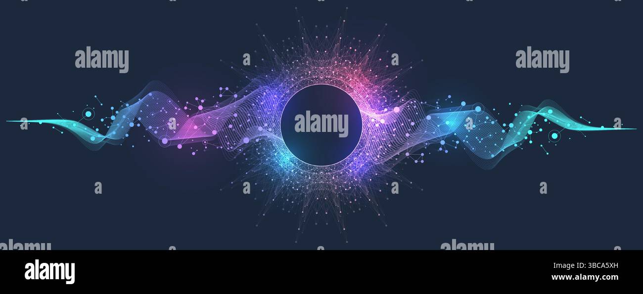 Music Poster For Electronic Festival With Fractal Dotted Lines And Waves. Party Flyer Cover ...