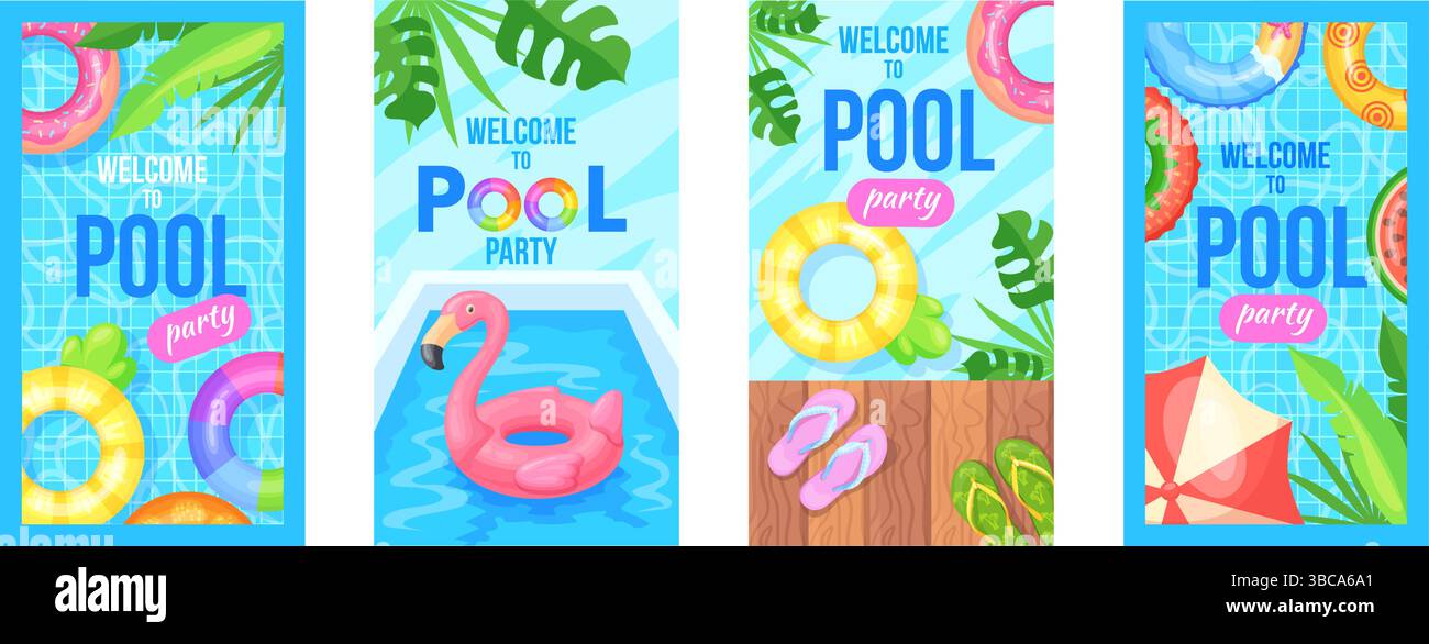 Pool party cards. Poolside summer birthday invitation card, swim beach ...