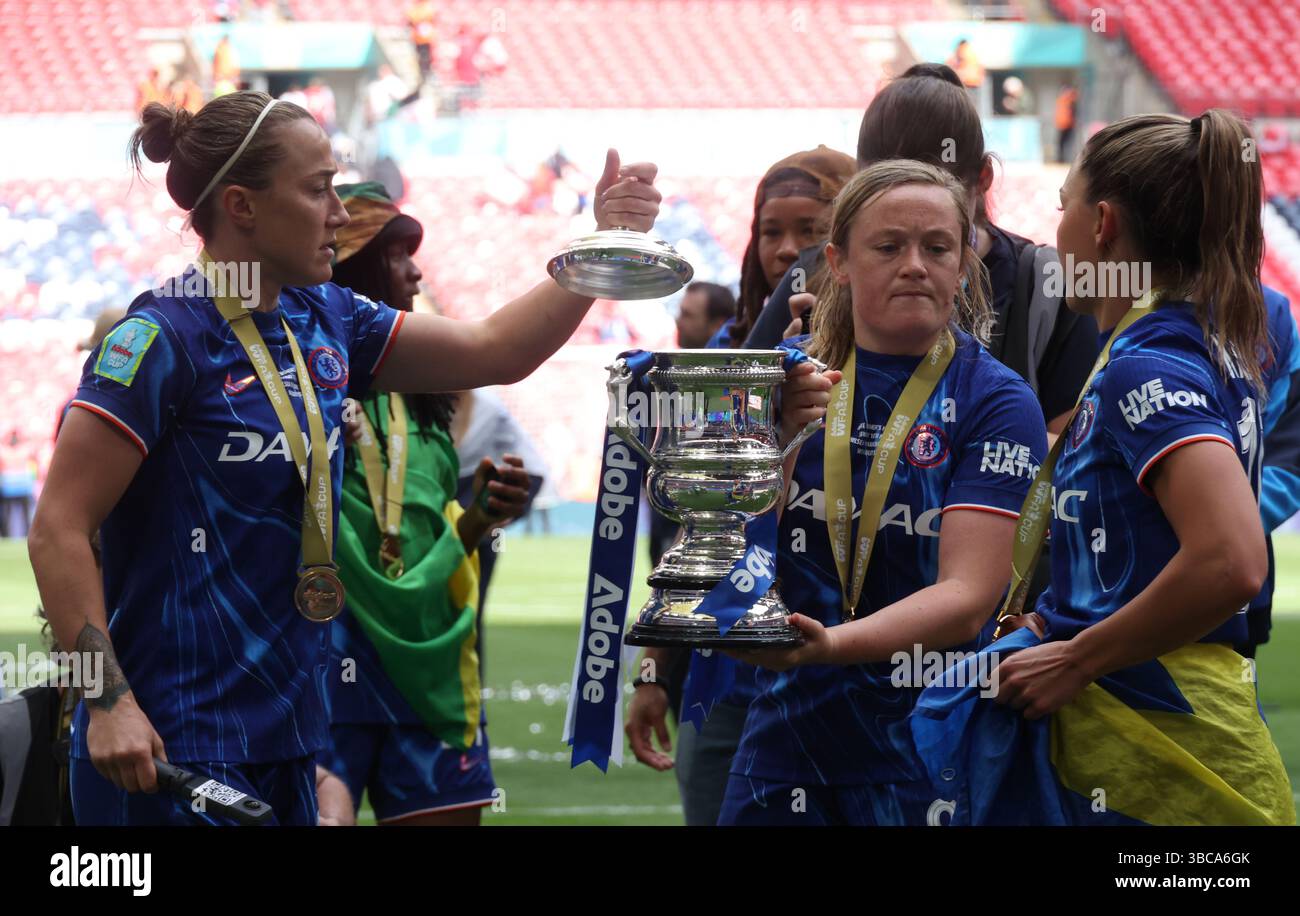 London, UK. 18th May, 2025. L-R Chelsea Women Lucy Bronze and Chelsea ...