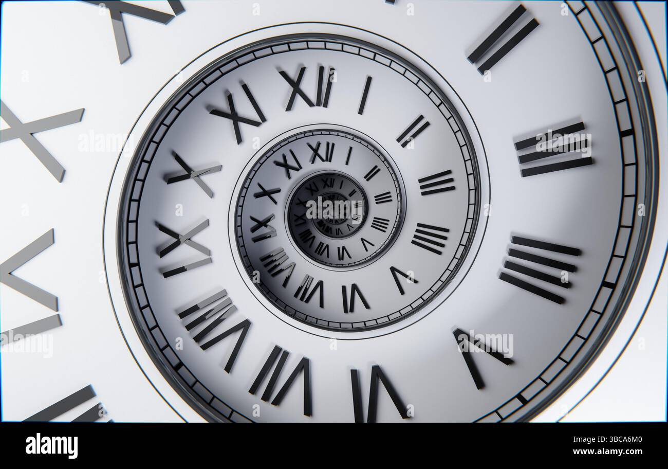 Clean White Spiral Clock, Timeless Minimal Background Stock Photo - Alamy