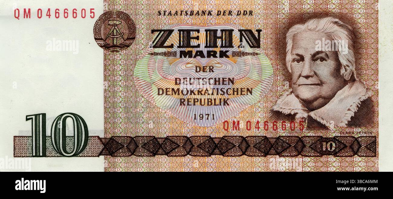 Banknote, Geldschein, 10 Mark, 1971, DDR, Reproduktion eines ...