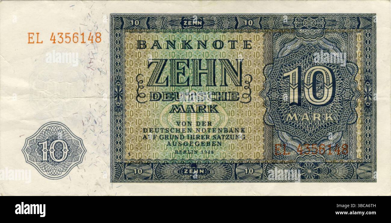 Geldschein, Banknote, 10 Deutsche Mark, 1948, Deutschland, Reproduktion ...