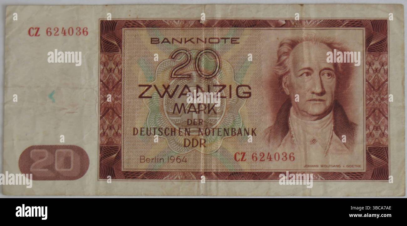 Geldschein, Banknote, 20 Mark, DDR, Reproduktion eines historischen ...
