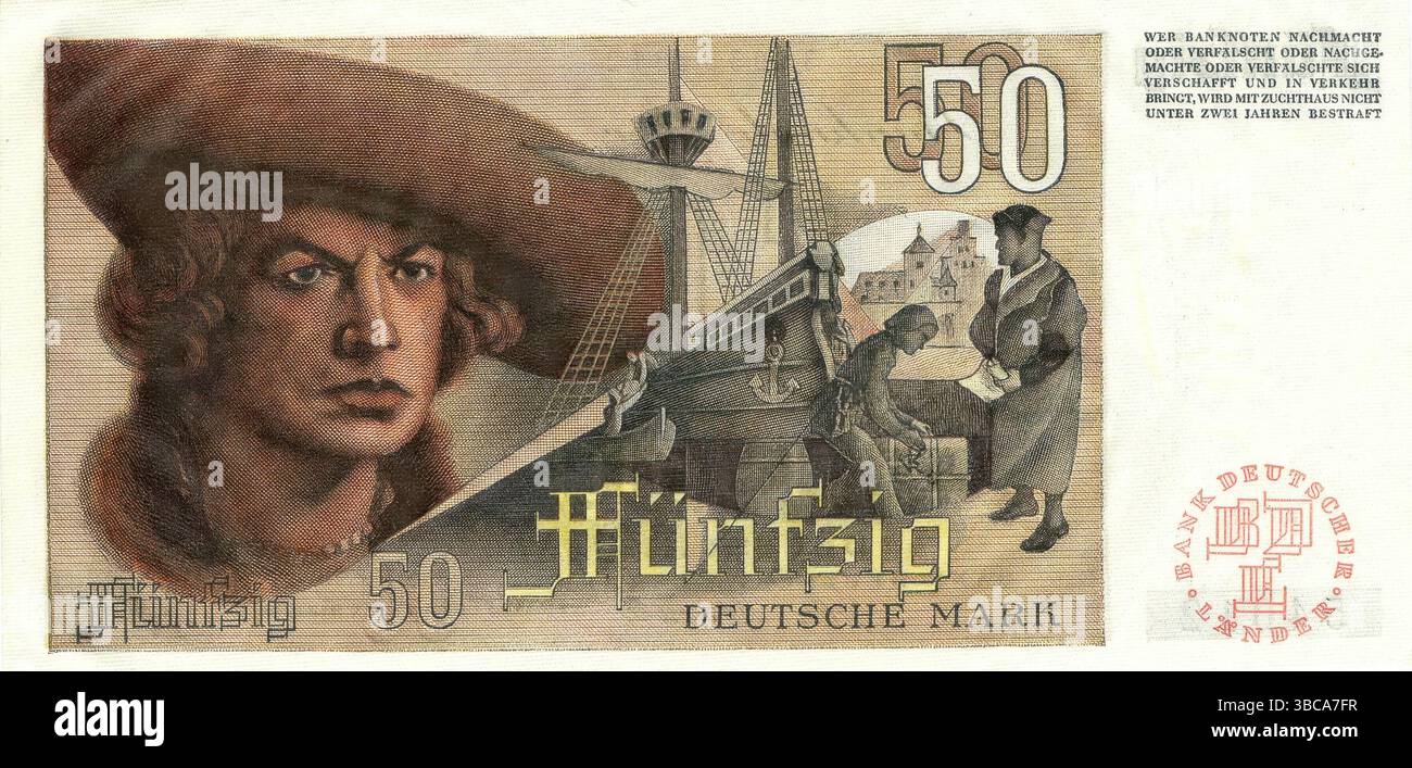 Banknote, Geldschein, 50 Deutsche Mark, Rückseite, Serie 2, Deutschland ...