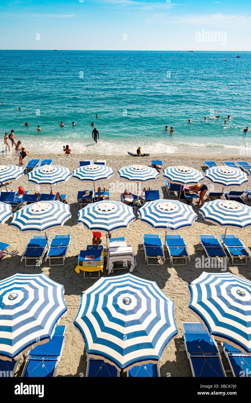 Cinque Terre, Italy - Sep 7, 2022: Crowded beach in Monterosso Al Mare ...