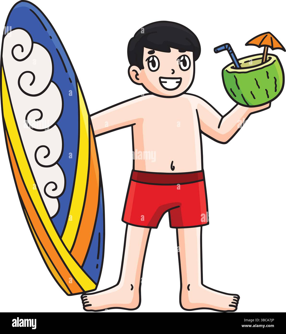 Surfing Boy Surfboard and Tropical Drink Clipart Stock Vector Image ...