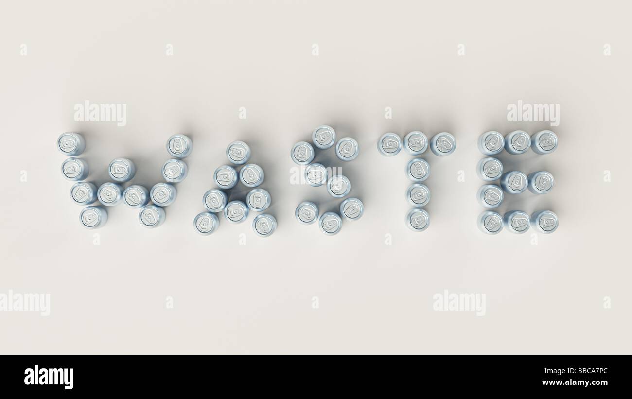 3d illustration of Word Waste made of aluminum beverage cans Stock ...