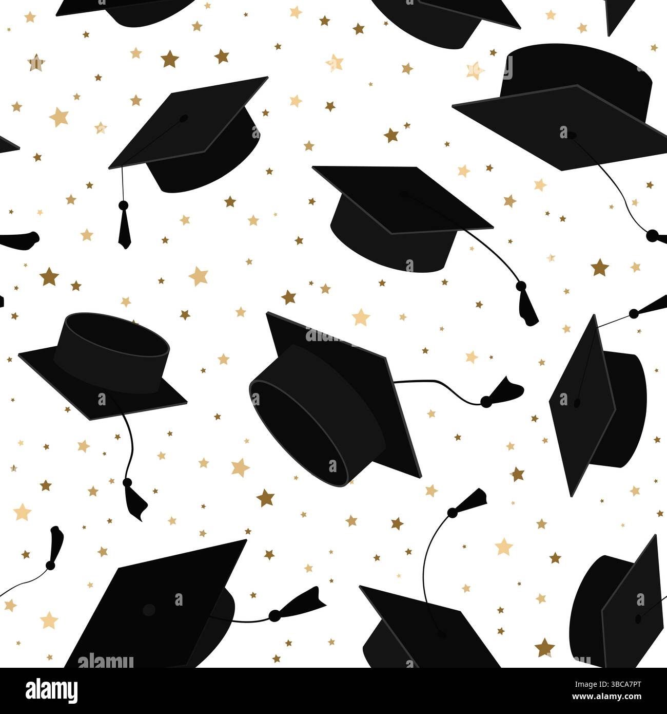 Festive seamless pattern with stars and graduate hats in the air ...