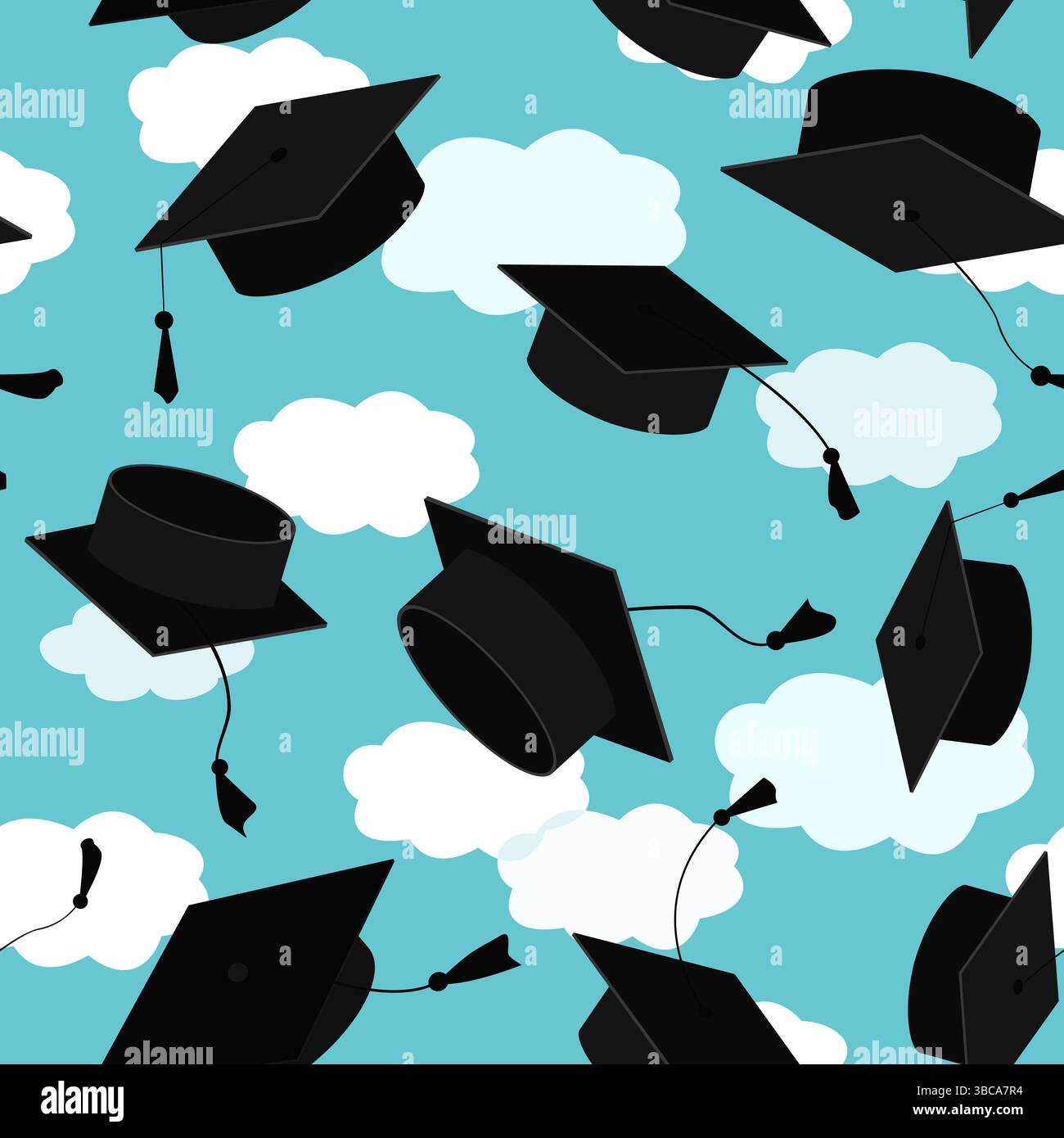 Festive seamless pattern with graduate hats in the air. Flying ...