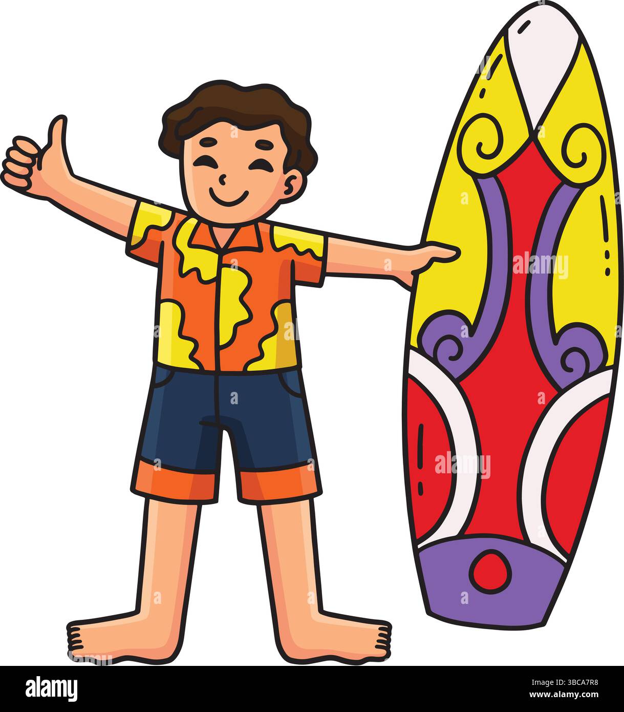 Surfing Boy with a Surfboard Cartoon Clipart Stock Vector Image & Art ...