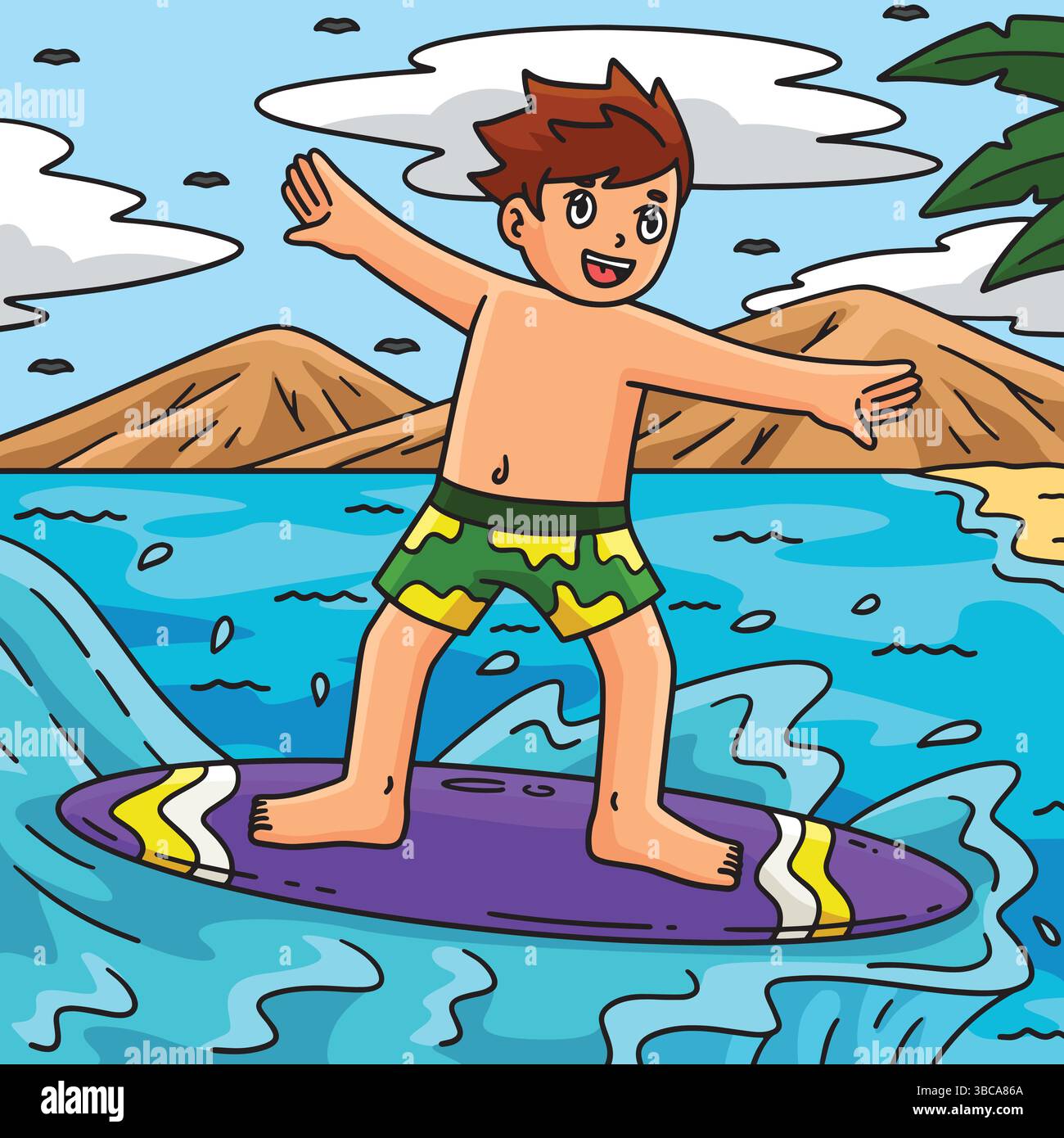 Surfing Boy Colored Cartoon Illustration Stock Vector Image & Art - Alamy