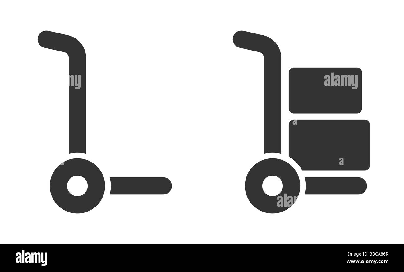 Hand truck with carton box icon symbol. Shipping delivery handling logo ...