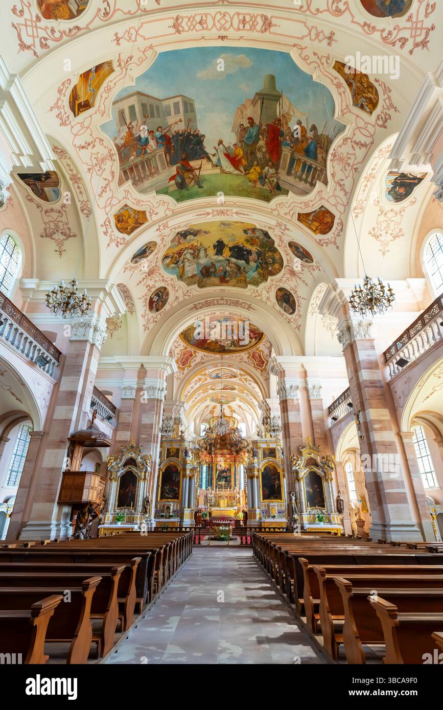 Baroque interior of Saint Maurice church. The ceiling paintings (1730 ...