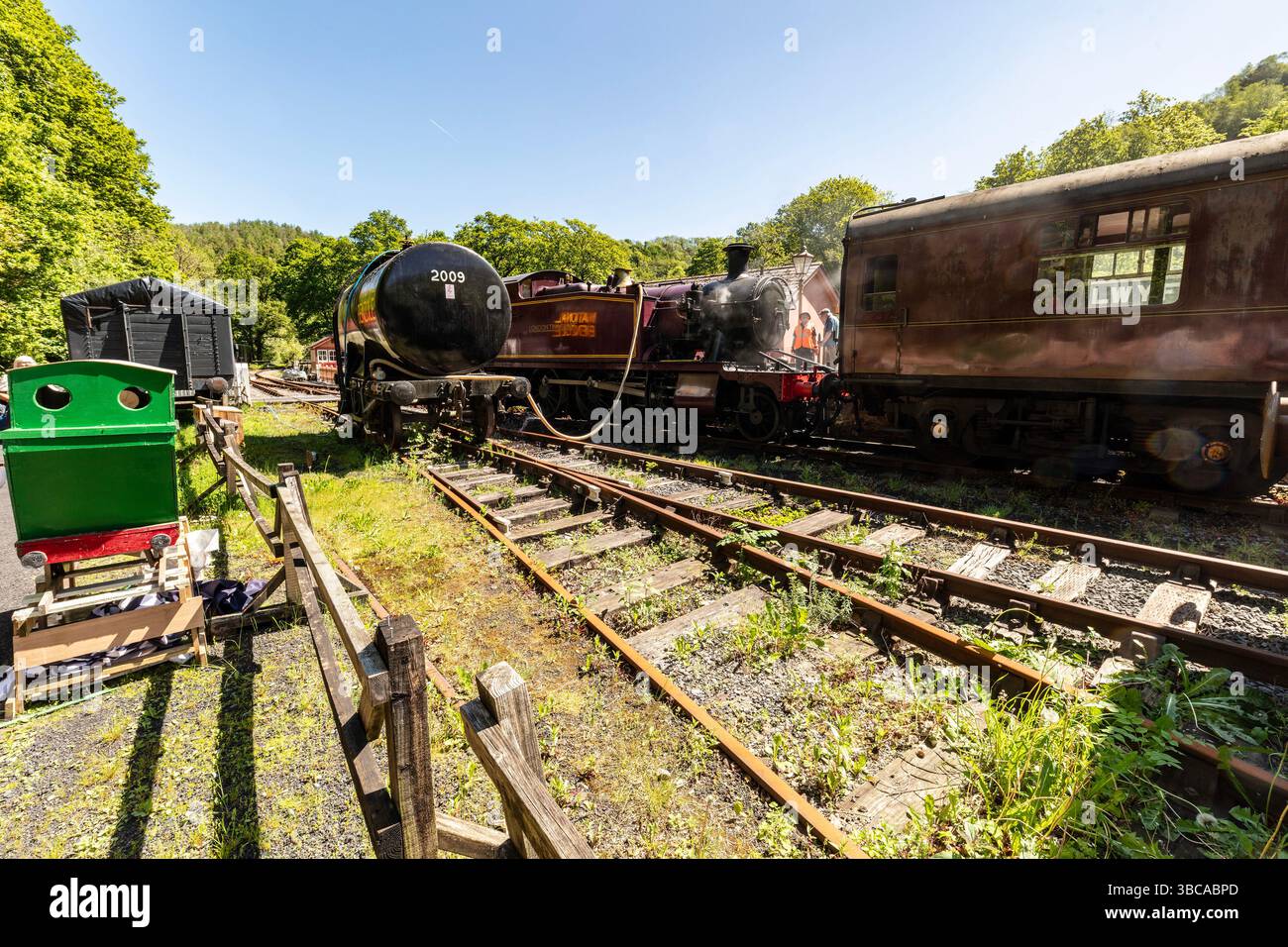 Historic locomotives at the Llwyfan Cerrig Station on the heritage ...
