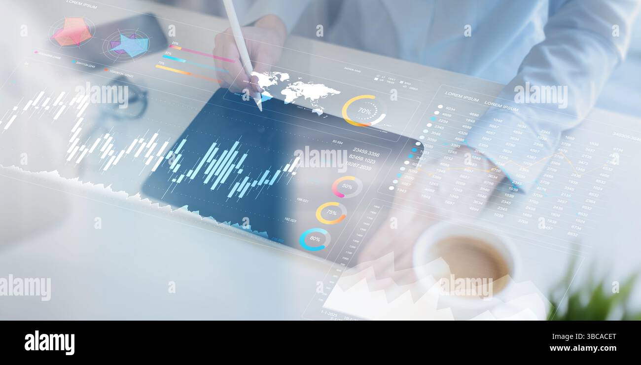 Analyzing Financial Data Trends with Interactive Digital Visualization Tools Stock Photo - Alamy