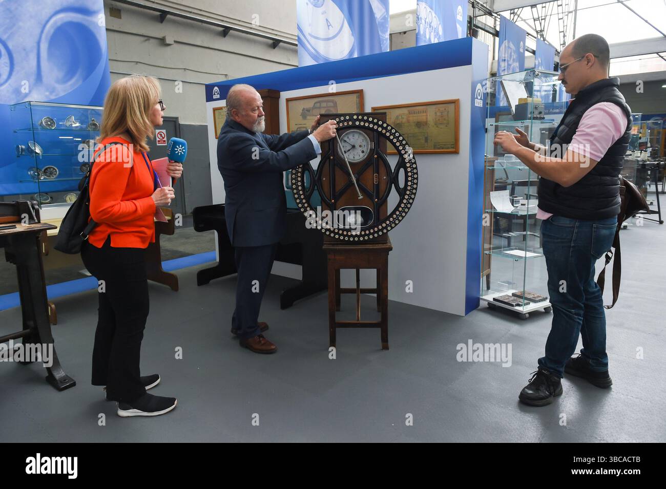 The curator of the exhibition, Manuel Pons, poses after giving ...