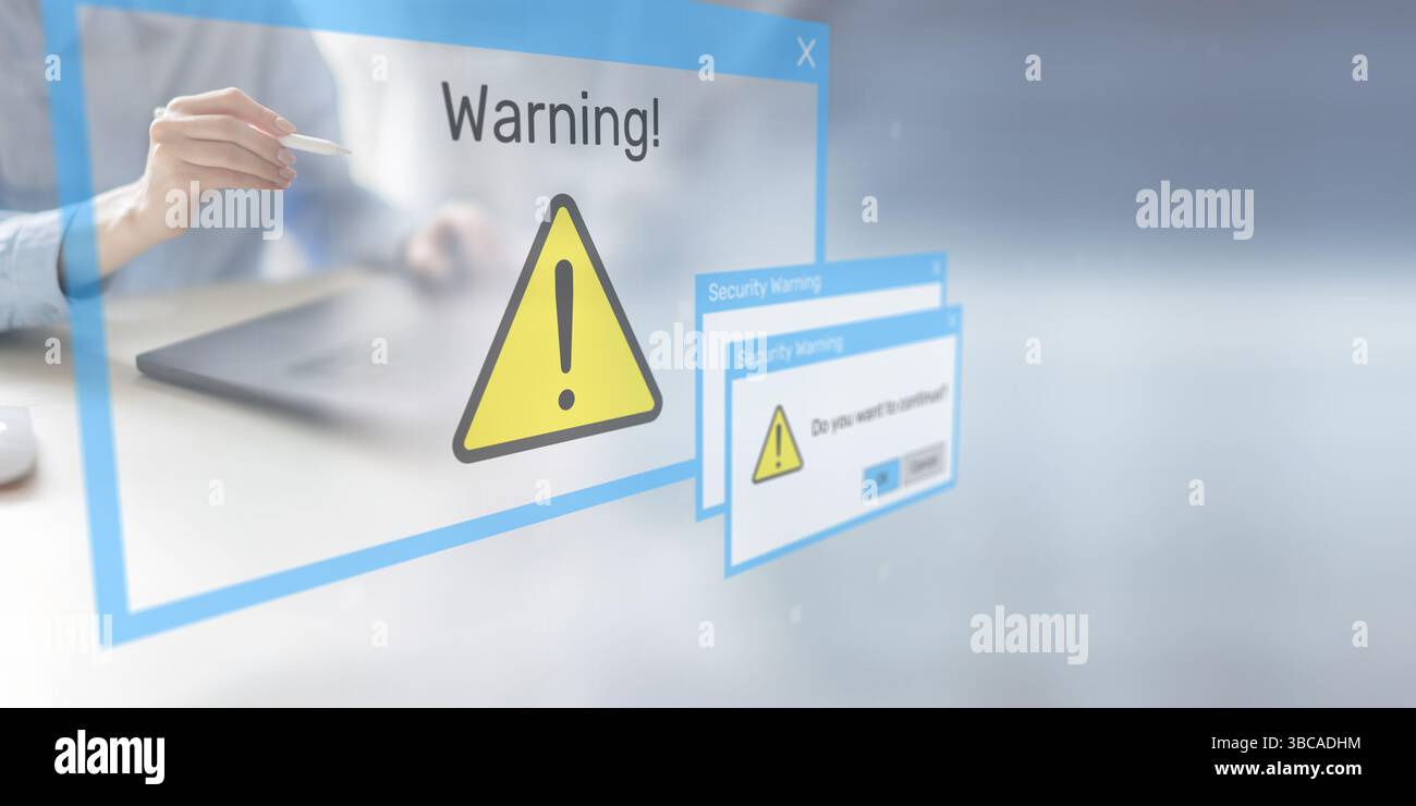 Security Warning Notifications Displayed on Digital Interface with Risk ...