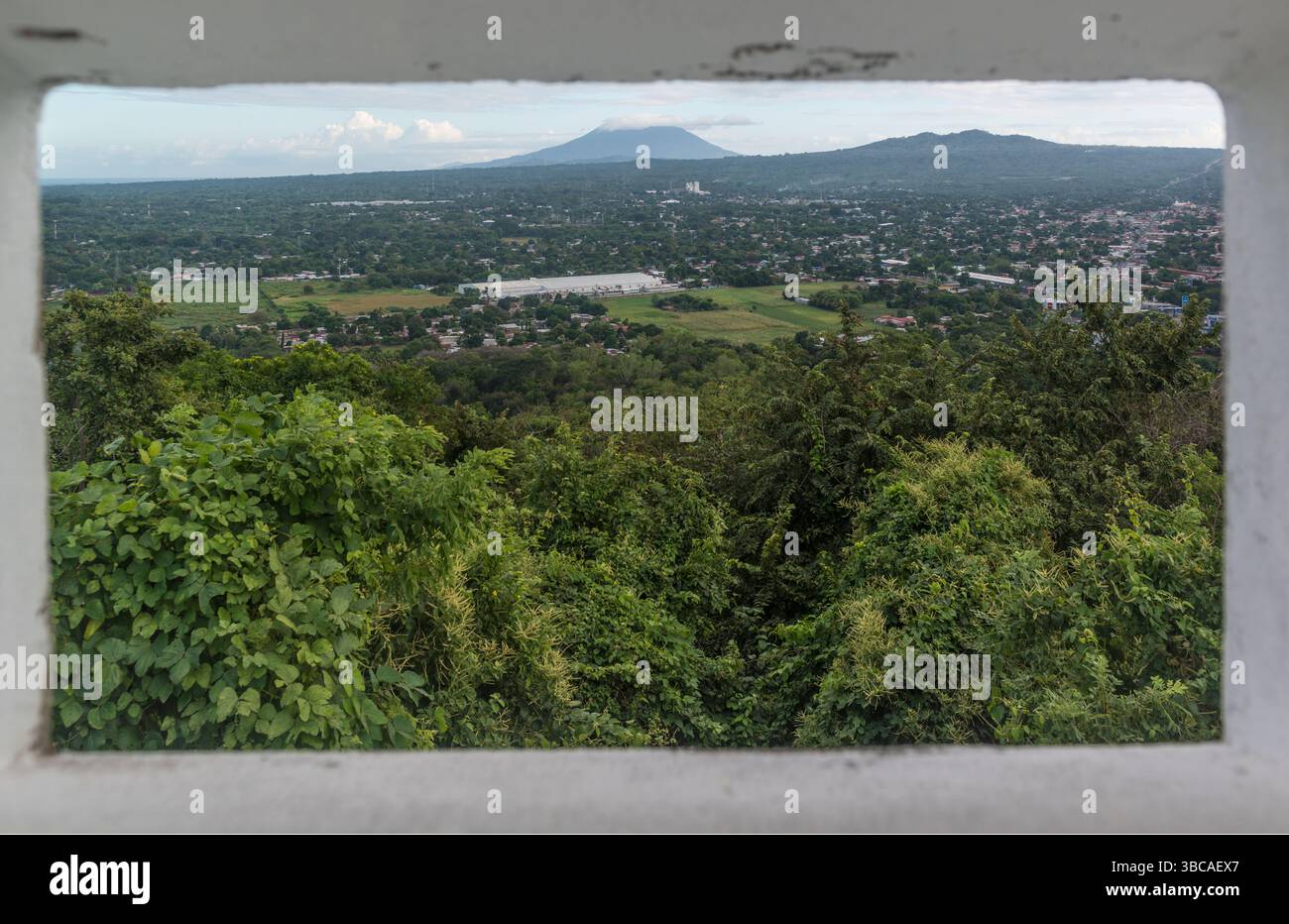 View from an opening in one of the towers of the El Coyotepe fortress ...