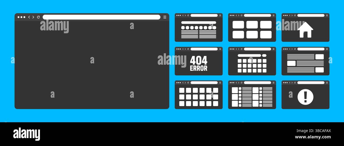 Web browser window, pages layout with toolbar and search field. Modern ...