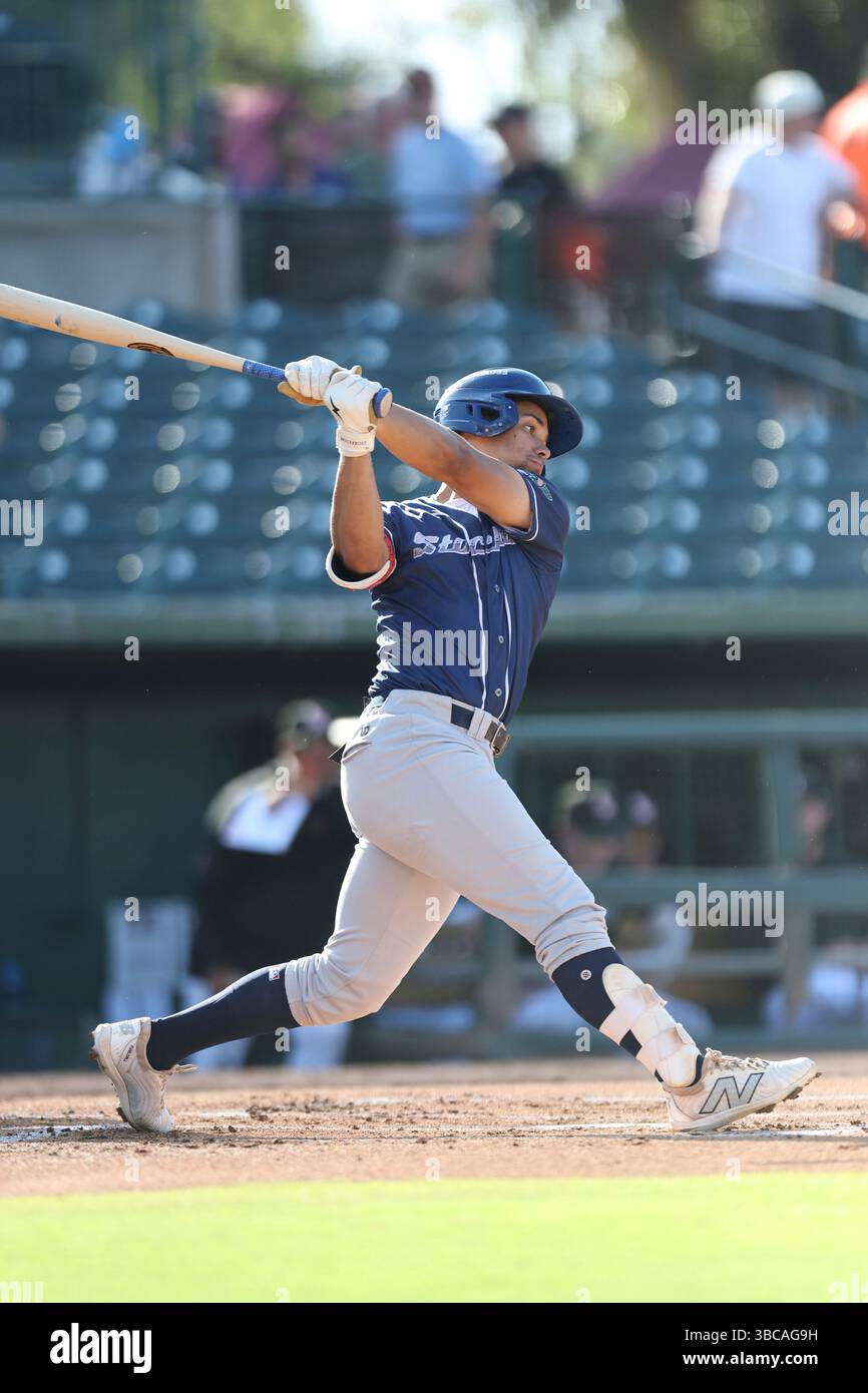 Cameron Leary (4) of the Stockton Ports bats against the Malmo Oat ...