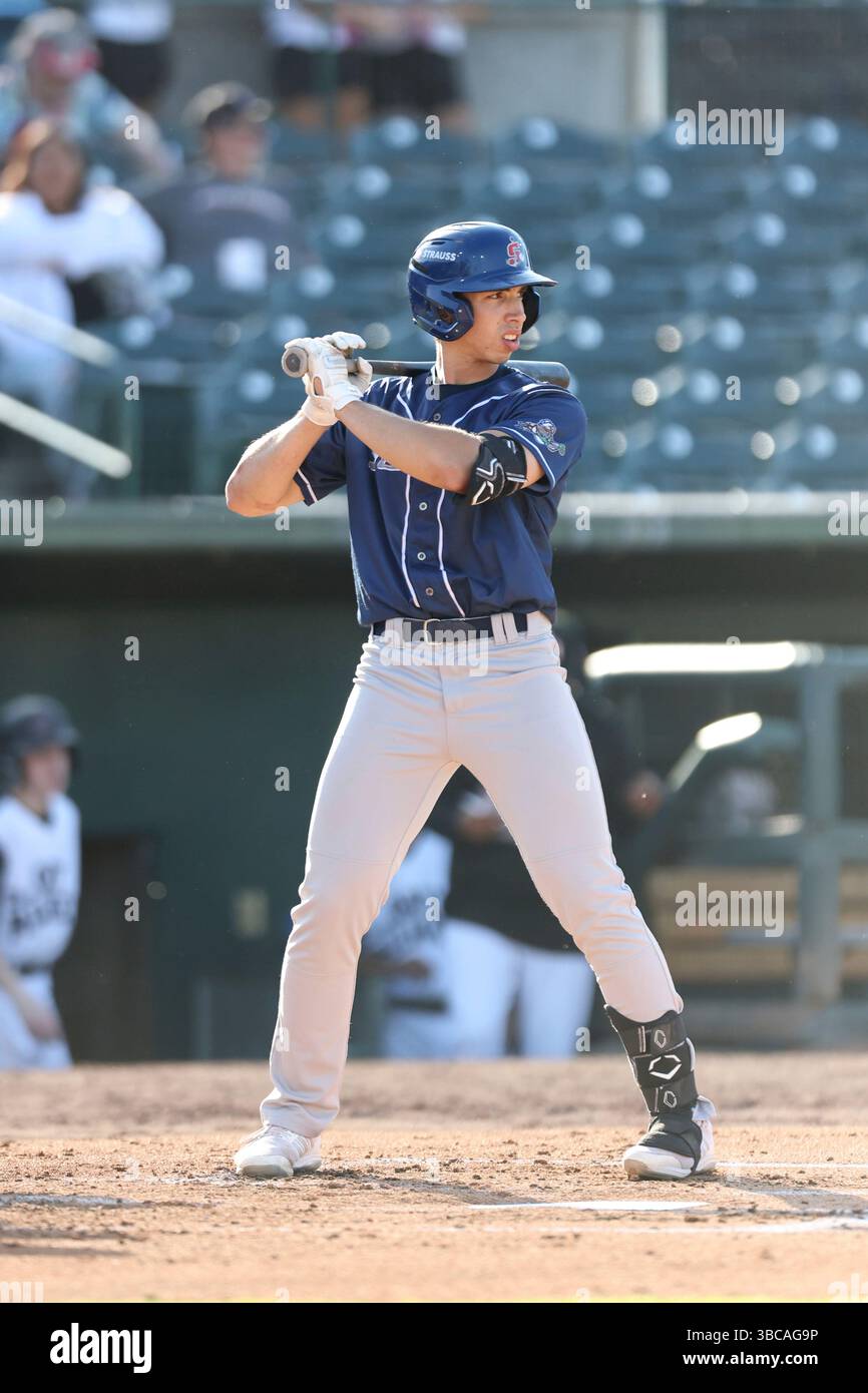 Jared Sprague-Lott (8) of the Stockton Ports bats against the Malmo Oat ...