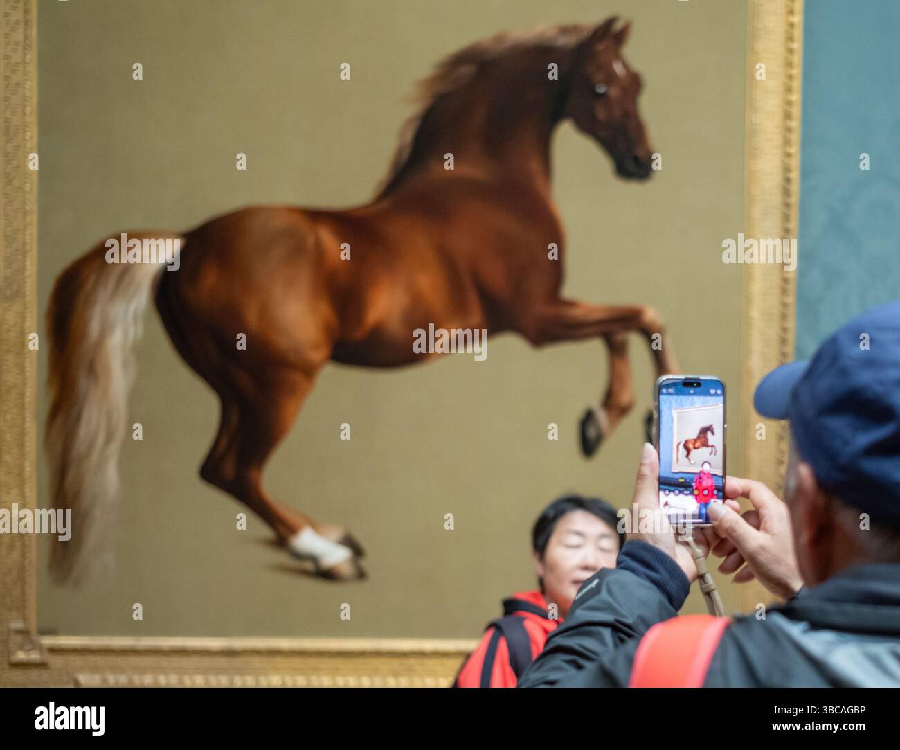 Asian tourists take photos of Whistlejacket by George Stubbs. Oil on ...