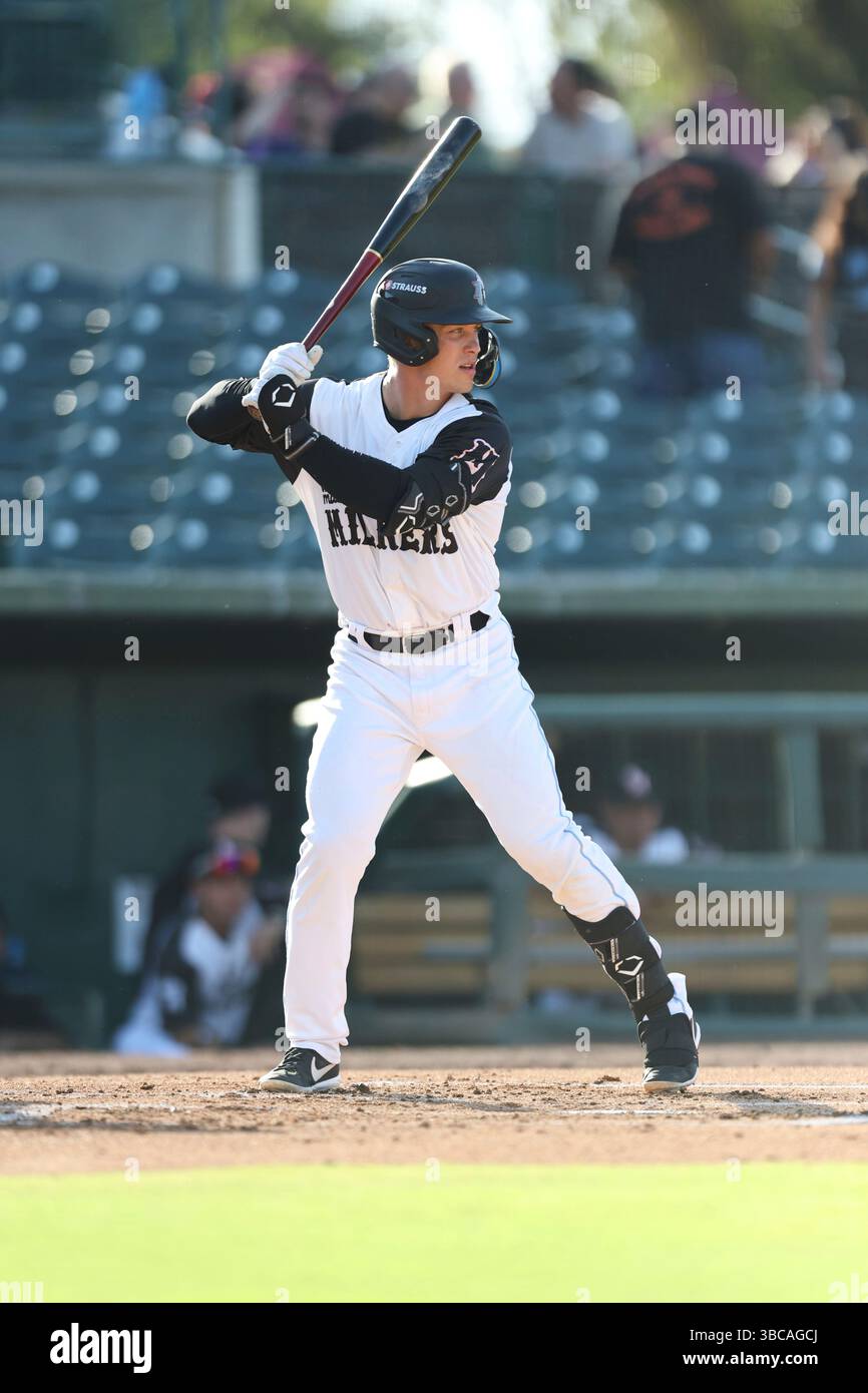 Caleb Bartolero (10) of the Malmo Oat Milkers bats against the Stockton ...