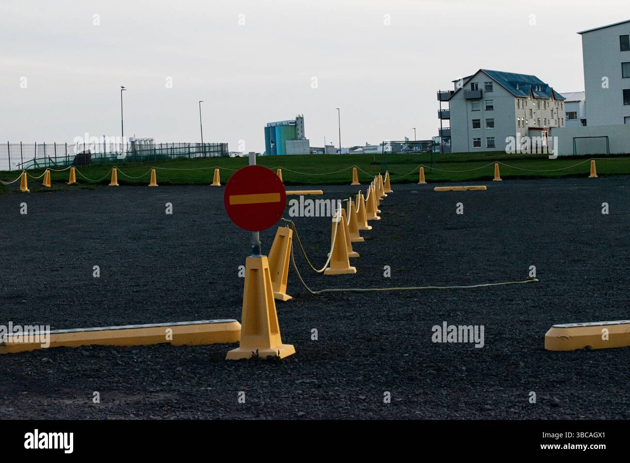 Restricted parking lot with a no entry sign in Akranes, Iceland, near ...