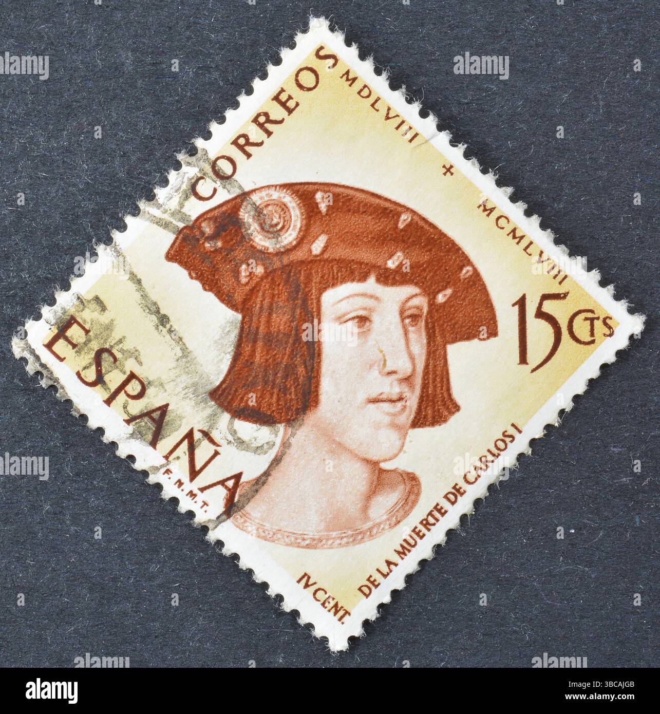 Cancelled postage stamp printed by Spain, that shows portrait of ...