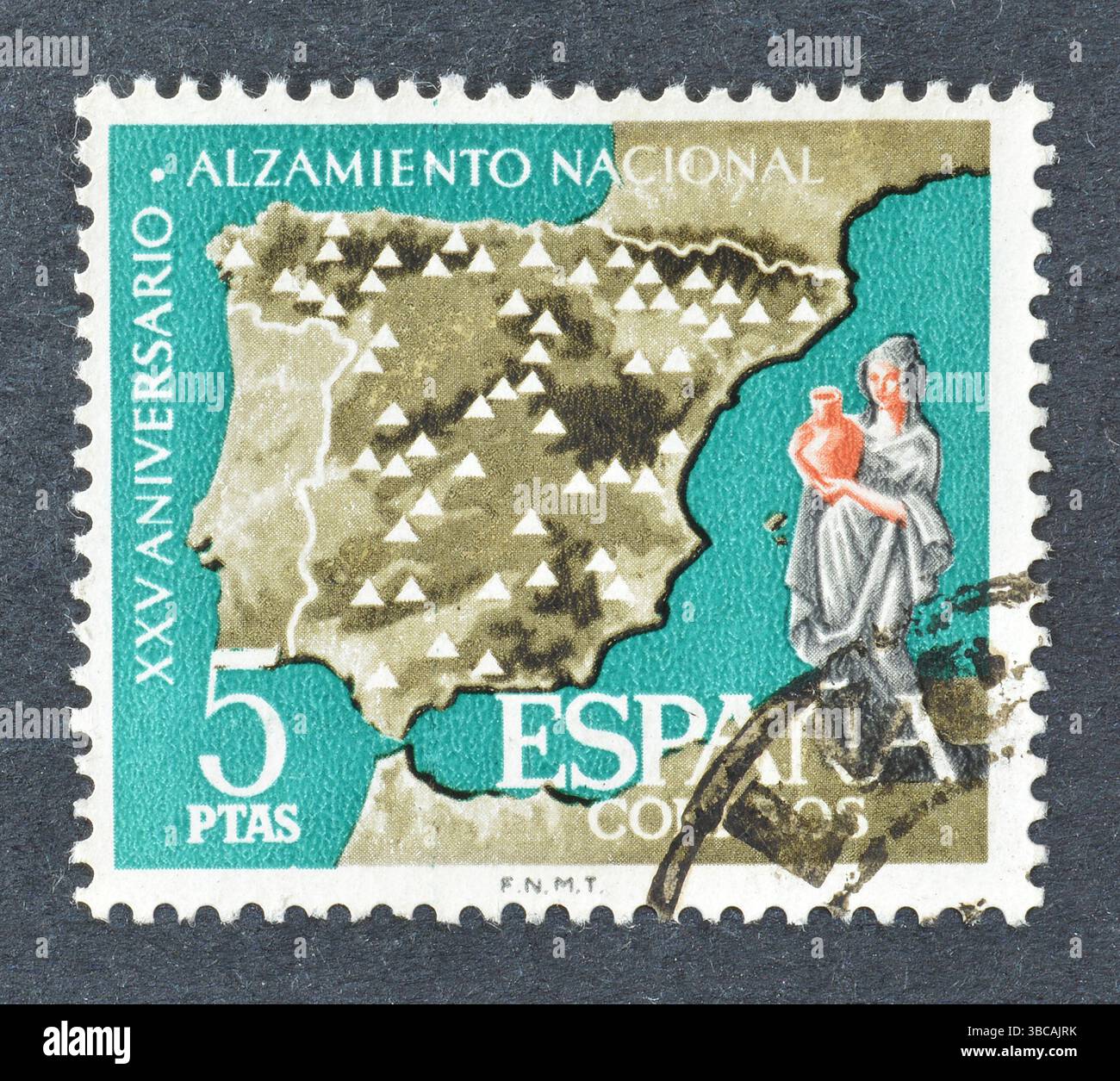 Cancelled postage stamp printed by Spain, that shows Map of Spain ...