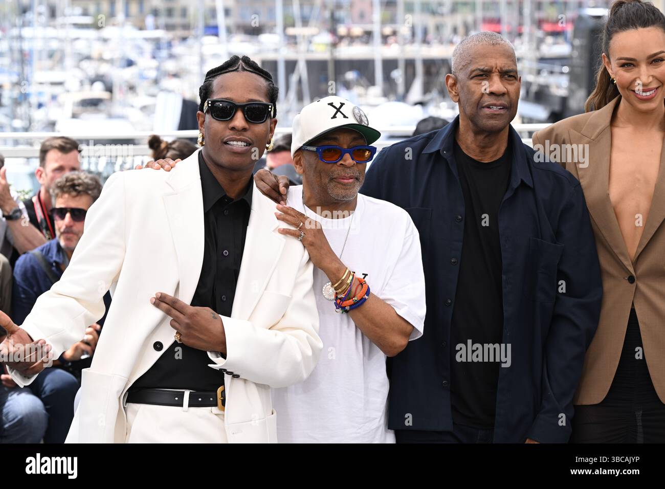 (left to right) ASAP Rocky, director Spike Lee, Denzel Washington and ...