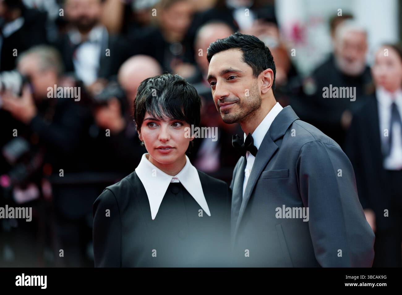 CANNES, FRANCE - MAY 18: Fatima Farheen Mirza, Riz Ahmed attend the "The Phoenician Scheme" red ...