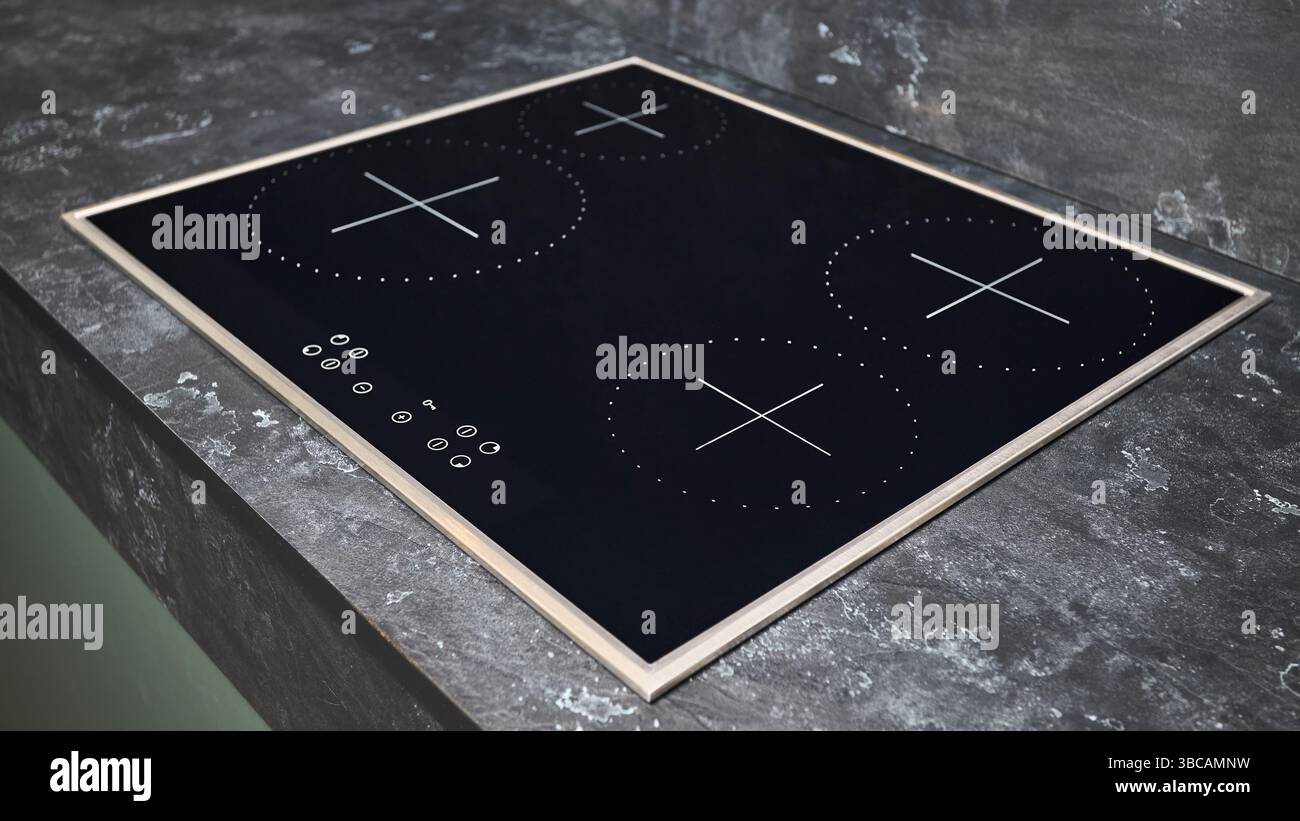 Flat cooktop cooking induction electric built black stove. Grey ...