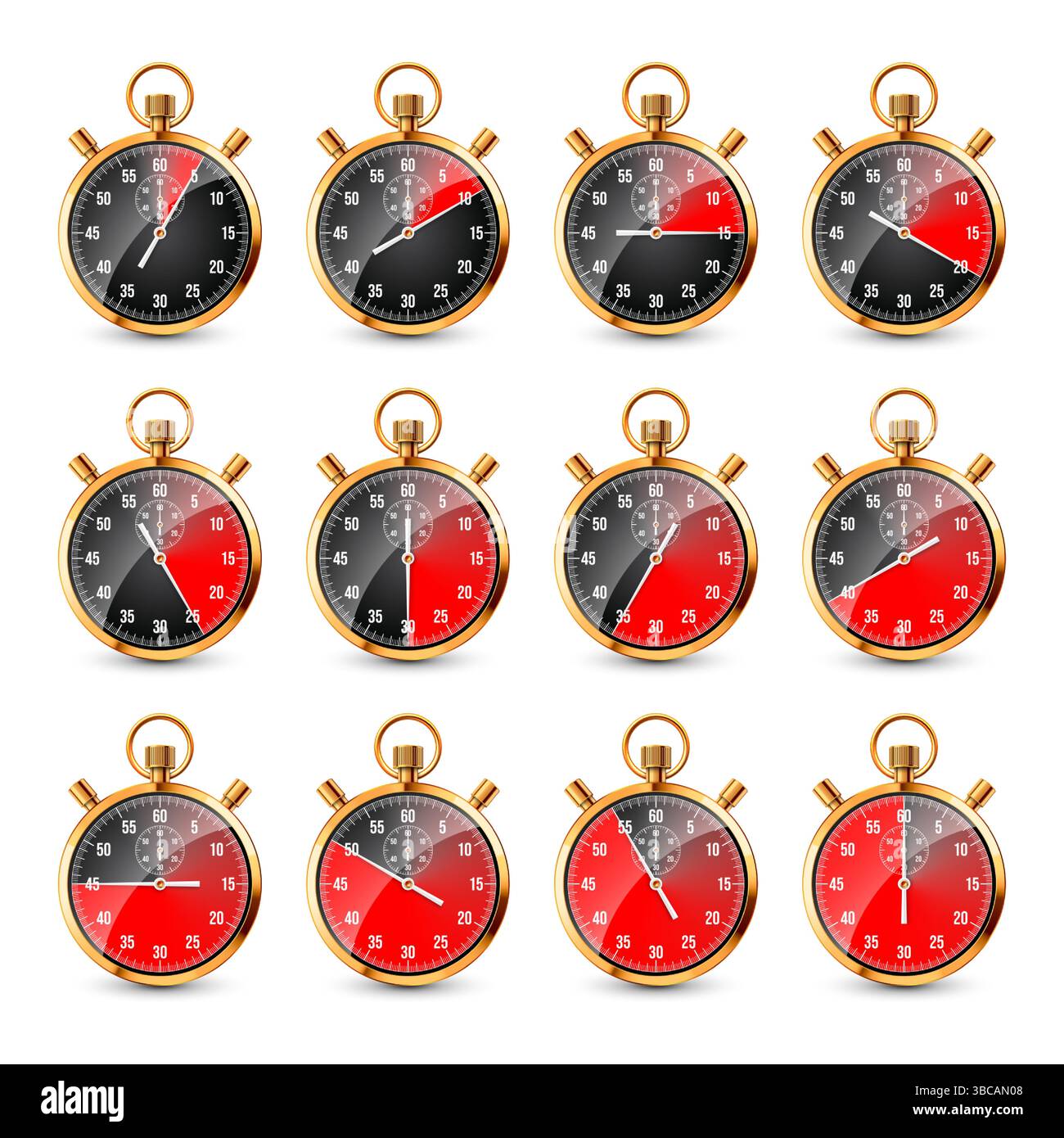 Realistic classic stopwatch. Shiny golden metal chronometer, time ...