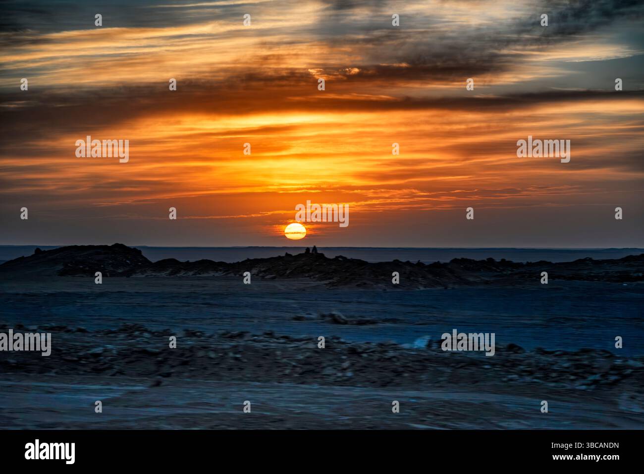 Desert sunrise: early morning in the Sahara on the road to Abu Simbel ...