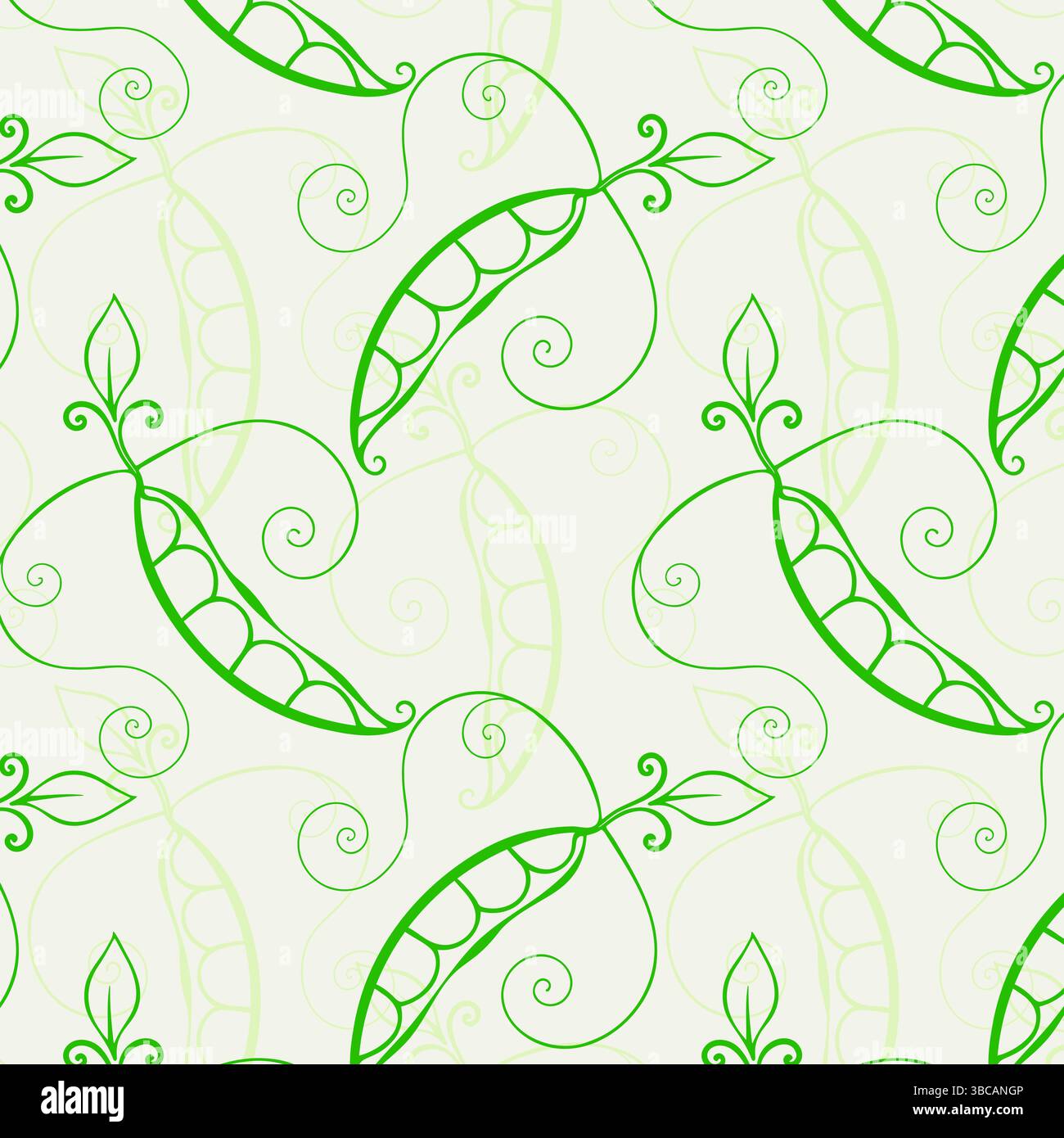 Vegetable pods, stylized doodles pea. Seamless pattern in green ...