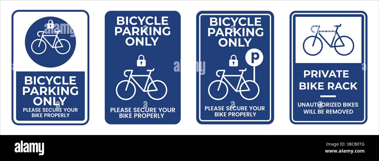 Bicycle parking sign, signboard, signage, symbol, icon set. Traffic road sign. Bicycle Parking ...